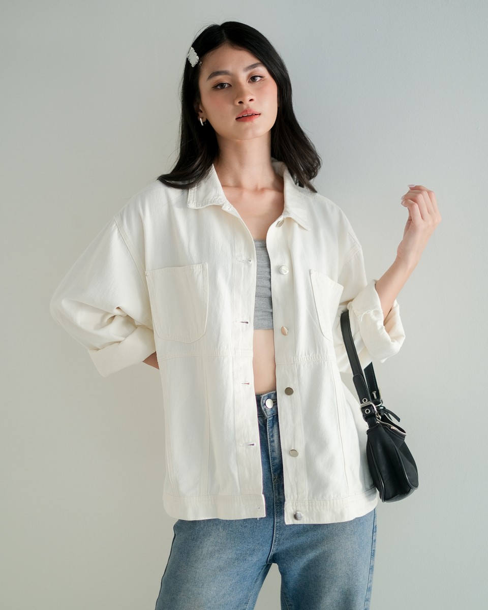 Ceiko Denim Shirt Kode 1010R Broken White - RUBYLICIOUS