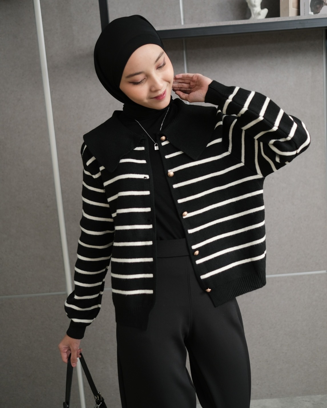Raina Stripe Cardi Kode 118 Black - RUBYLICIOUS