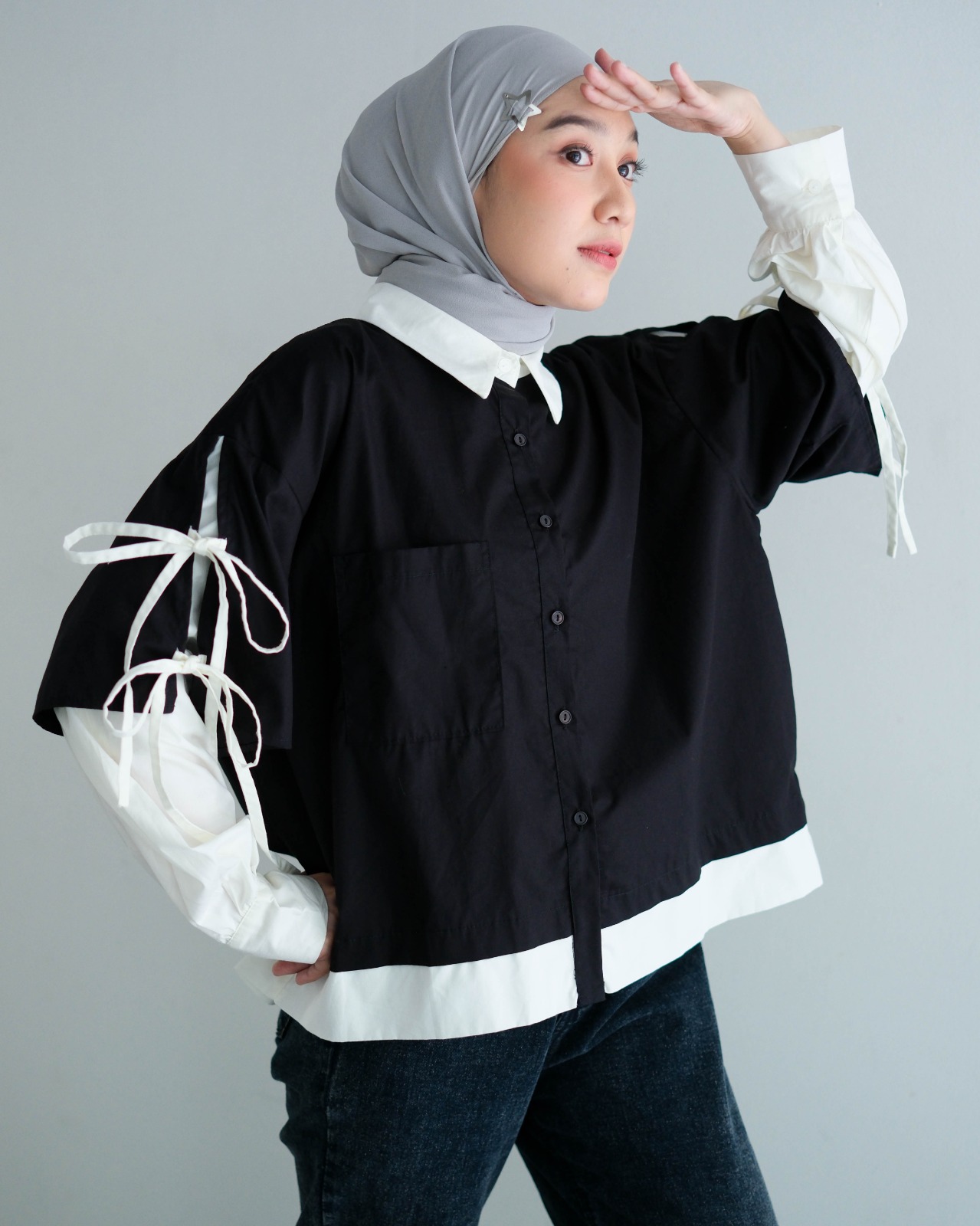 Jinju Shirt Kode 20289 Black-Broken White - RUBYLICIOUS